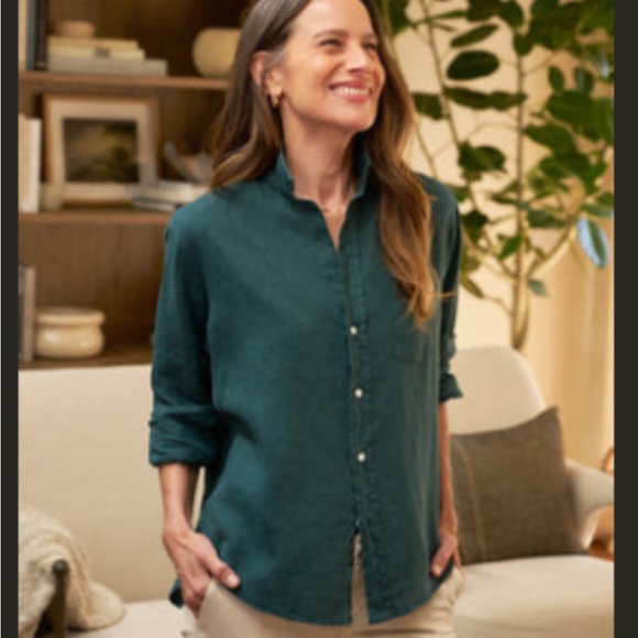 Frank & Eileen | Tops | Frank Eileen Forest Green Washed Linen Shirt ...